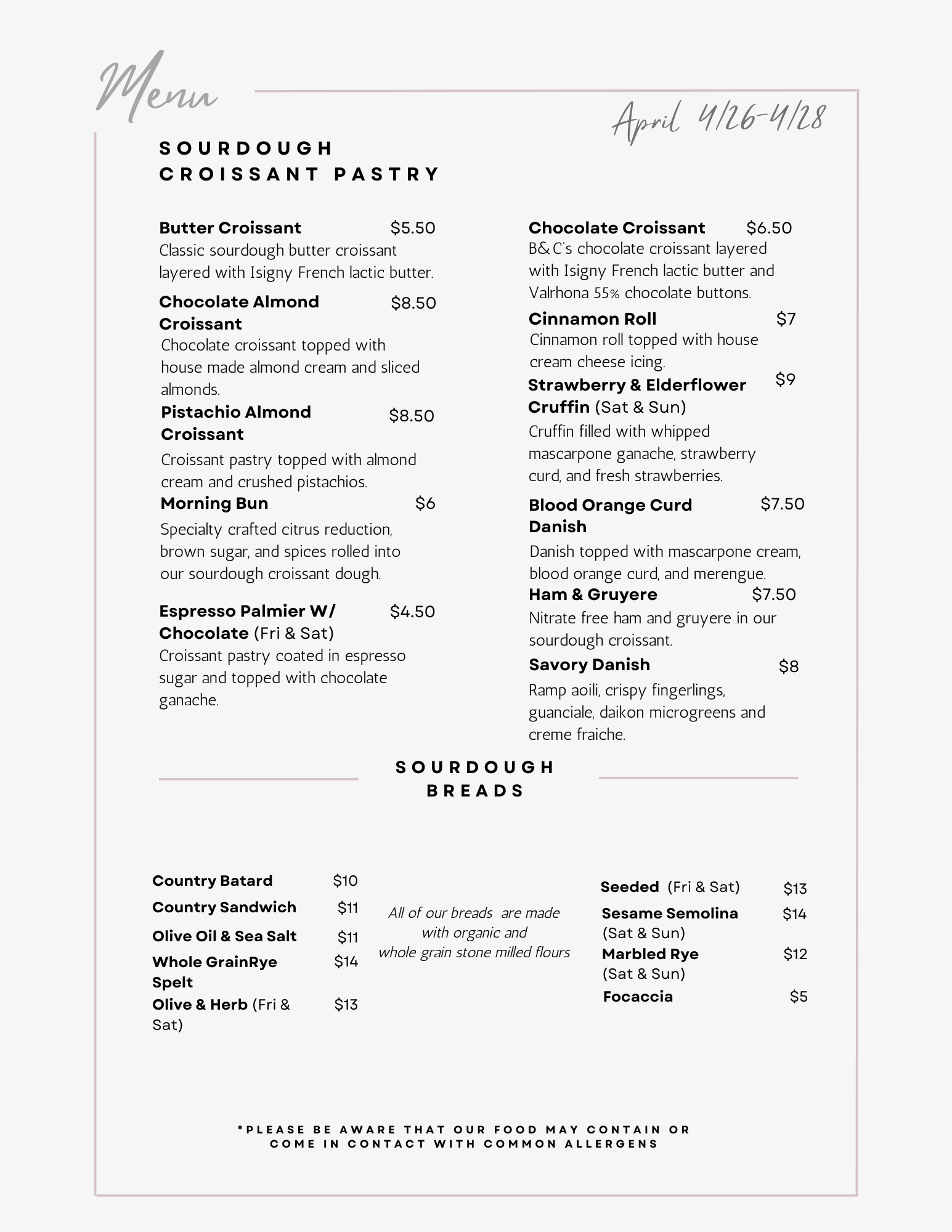 Menu - Bread & Culture