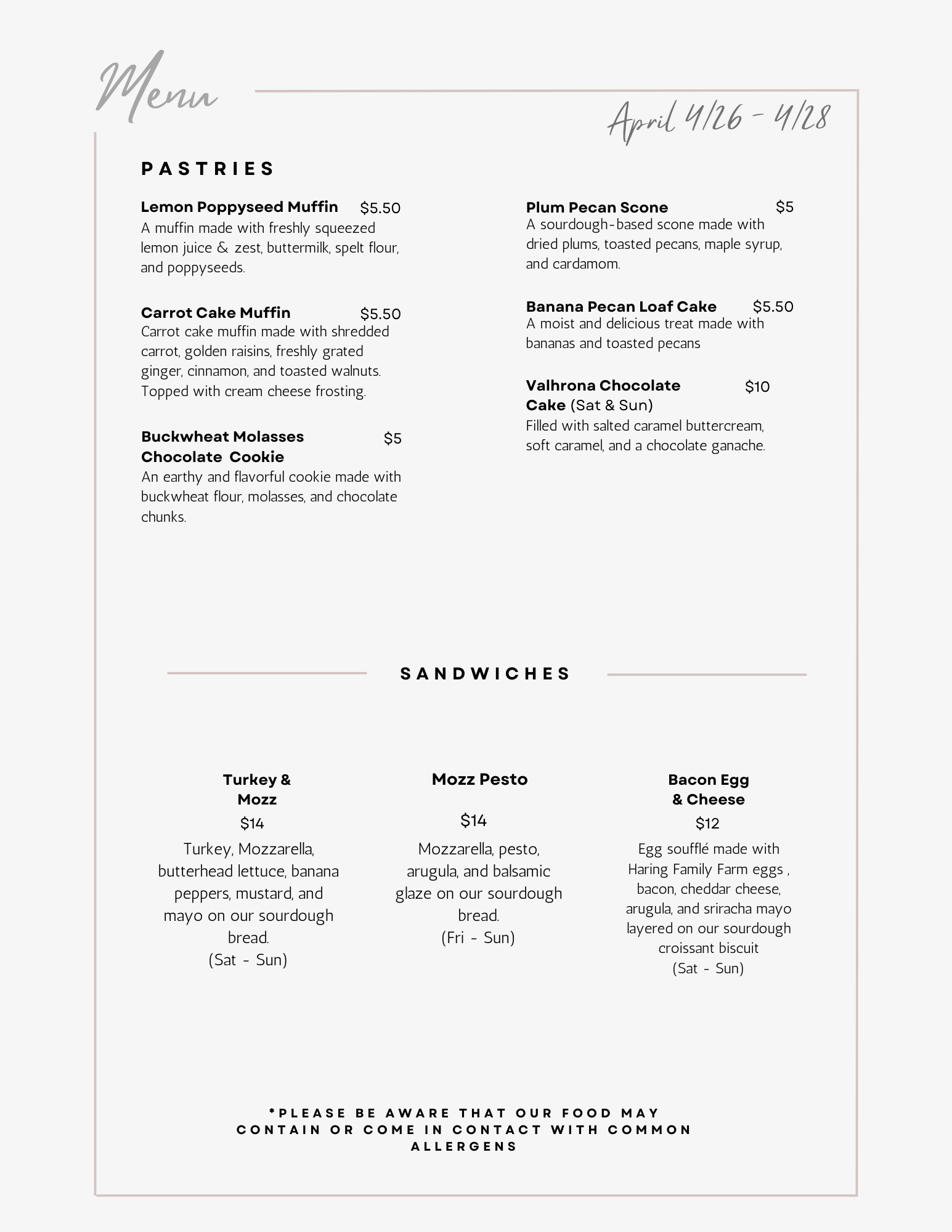 Menu - Bread & Culture