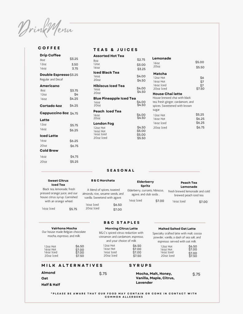 Menu - Bread & Culture