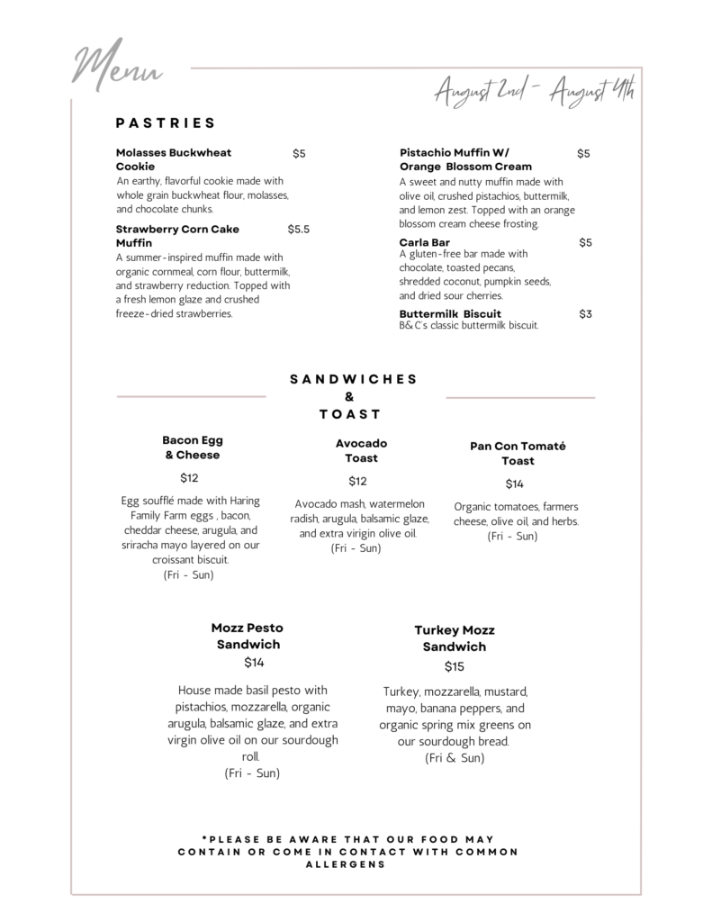 Menu - Bread & Culture