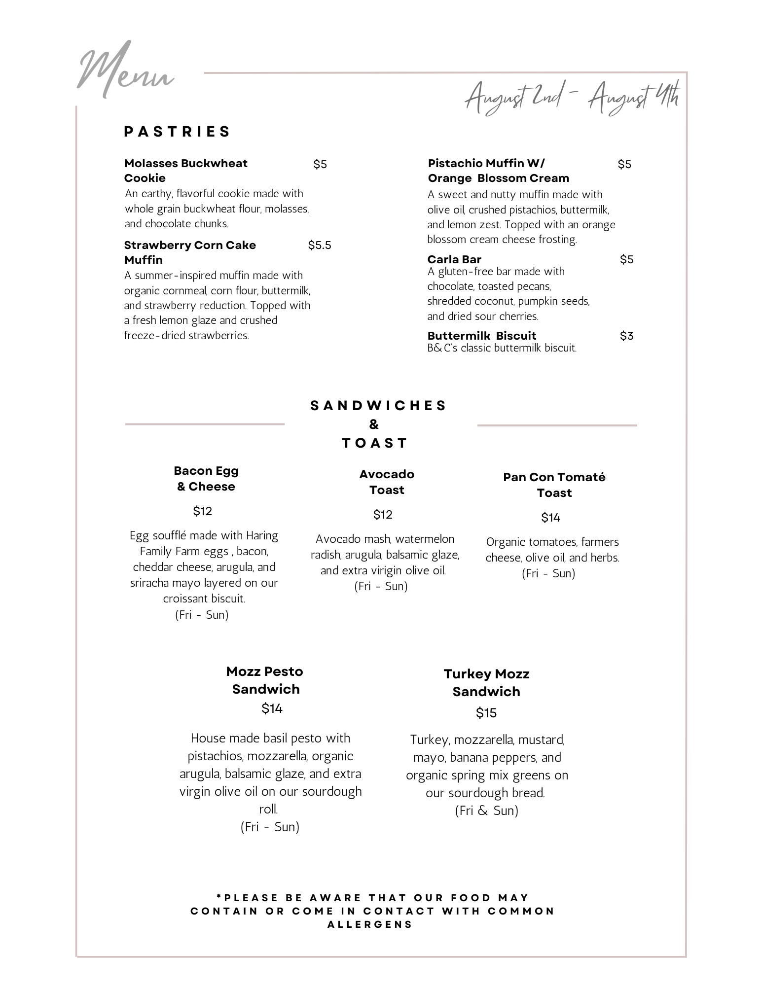 Menu - Bread & Culture