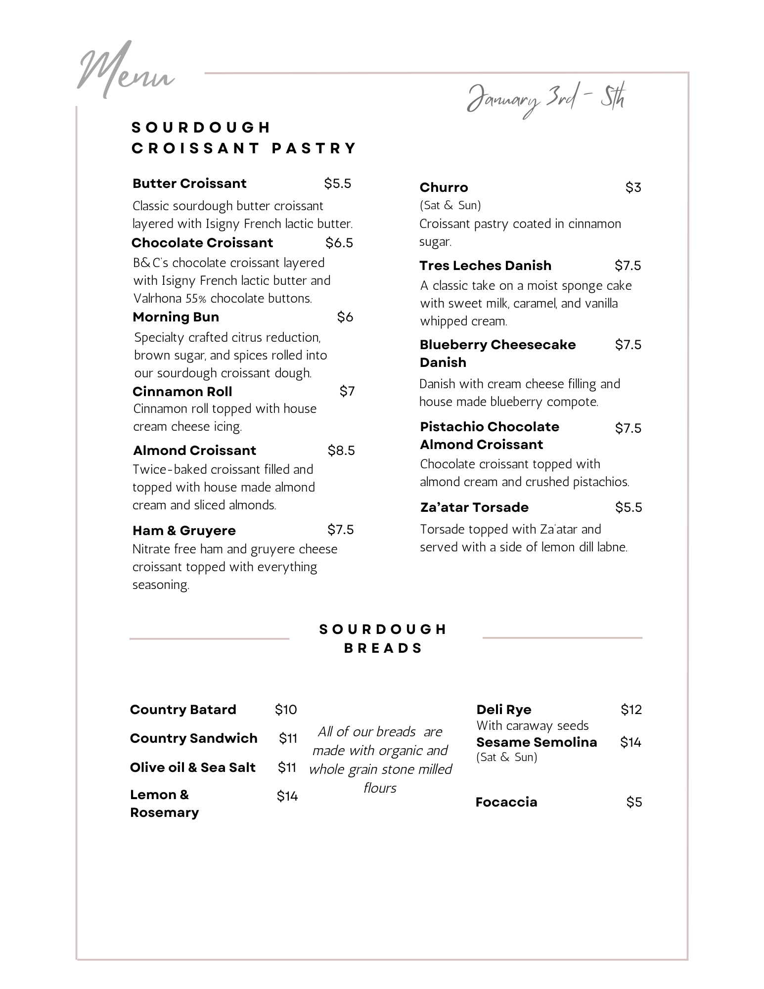 Menu - Bread & Culture